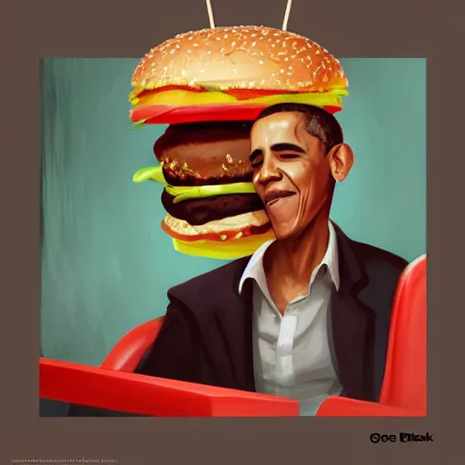 A painting of Obama eating a big mac hamburger | Stable Diffusion