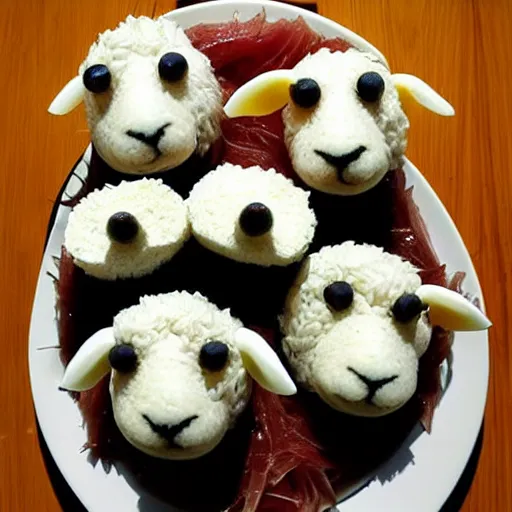 edible sheep made of rice, noodles and tuna sashimi | Stable Diffusion ...