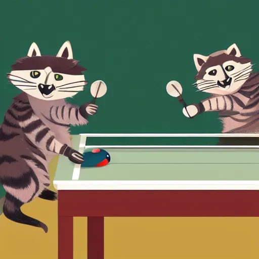a cat and a raccoon playing table tennis together, | Stable Diffusion ...