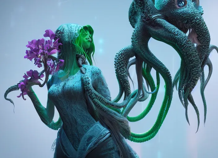 cthulhu inspired woman, clothes made out of flower, | Stable Diffusion ...