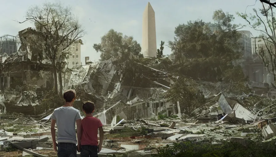 man and his son looking at destroyed collapsed capitol | Stable ...