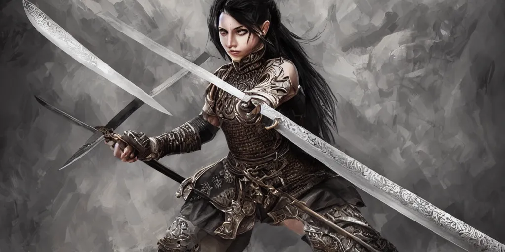 black haired woman in a sword fight, highly detailed, | Stable ...