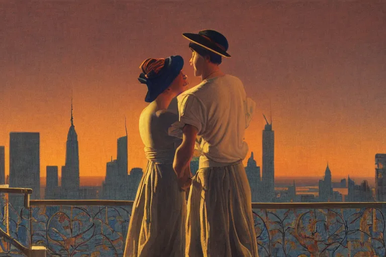 painting of two people hand in hand, in a rooftop, | Stable Diffusion ...