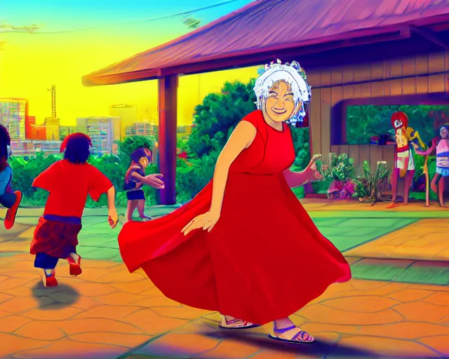 Hispanic Granny In A Red MuMu Throwing A Slide Sandal | Stable ...