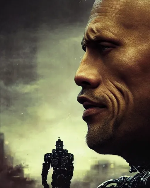 dwayne johnson half covered face with cybernetic | Stable Diffusion ...