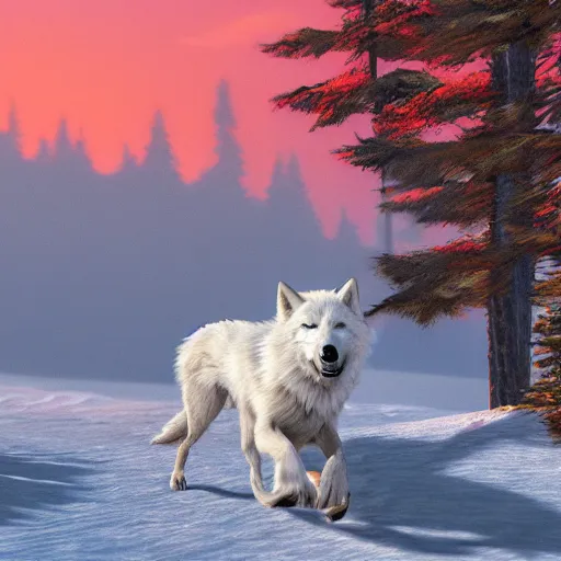 an arctic wolf chasing a man with a red jacket, by | Stable Diffusion ...