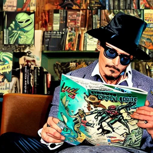 johnny depp reading a cyberfrog comic book | Stable Diffusion | OpenArt