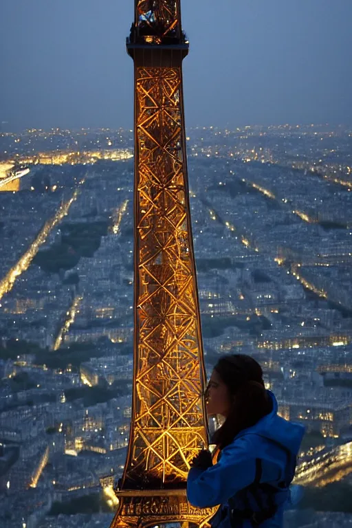 hispanic female teen climbing the Eiffel Tower in the | Stable Diffusion | OpenArt