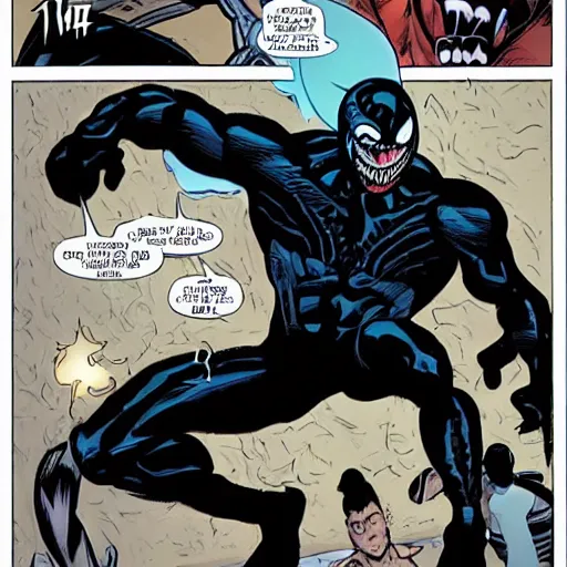 photo of venom on the toilet reading a comic | Stable Diffusion