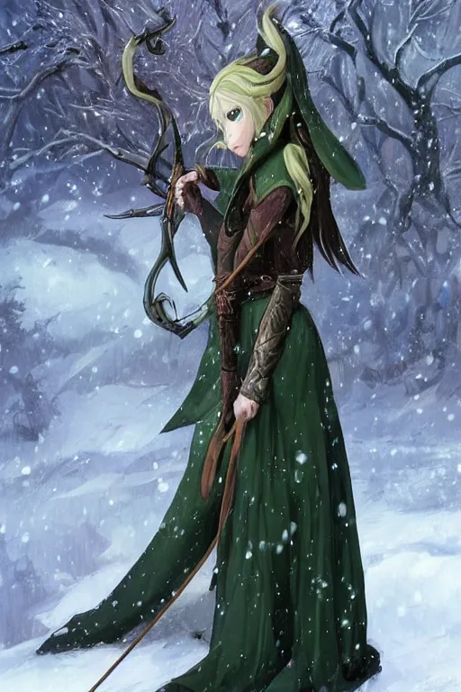 A female elven hunter holding a bow standing in the | Stable Diffusion ...