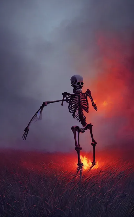 digital painting of a skeleton on fire in the middle | Stable Diffusion ...