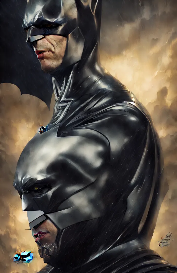 a portrait of batman standing with the batmobile by | Stable Diffusion ...