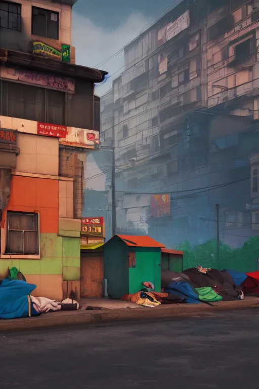 slum and homeless hood, aesthetic, pop art, by mike | Stable Diffusion ...