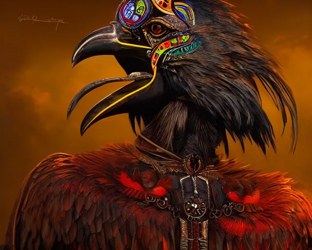 aztec raven god, vivid colors, dark shadows, contrast, | Stable Diffusion