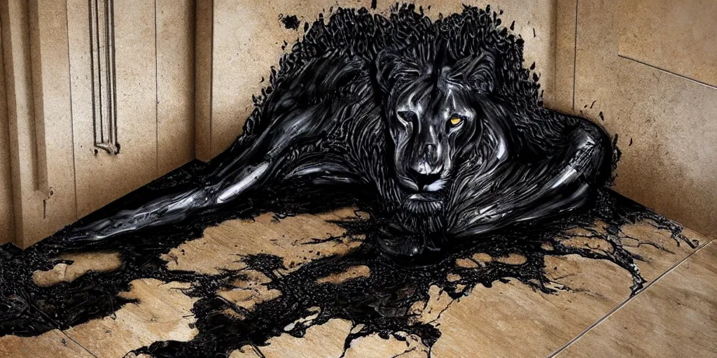 the black lioness made of tar, dripping tar, drooling | Stable ...