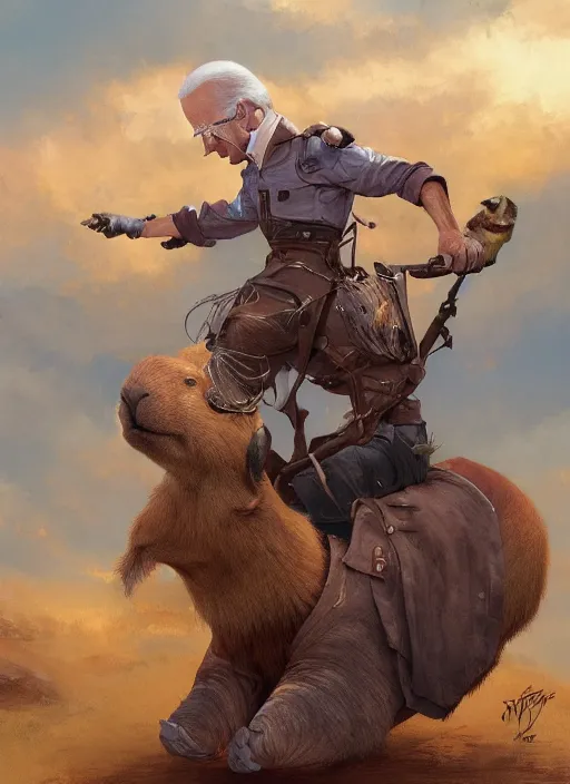 joe biden riding a capybara mount by artgerm and Craig | Stable Diffusion