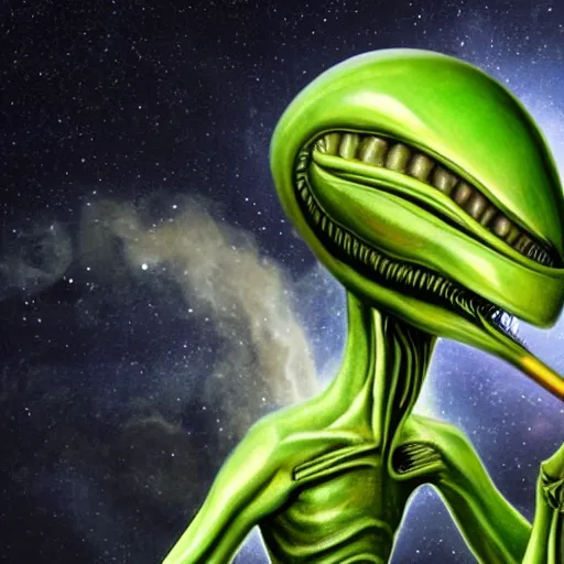 Alien smoking a blunt with the reflection of the | Stable Diffusion ...