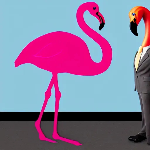 businessman confidently riding a flamingo into | Stable Diffusion | OpenArt