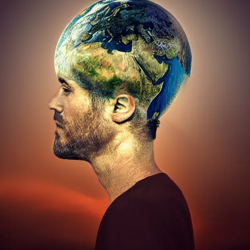 a man but his head is the earth. hd photography | Stable Diffusion ...