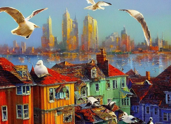 seagull, city, painting, tonal colors, polychromatic - | Stable ...
