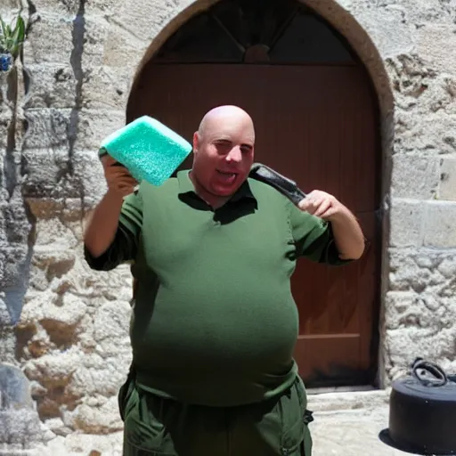 a fat old bald mad man in Israel defense force uniform | Stable Diffusion