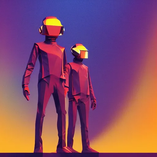 low poly 3D miniature daft punk kids standing back to | Stable ...