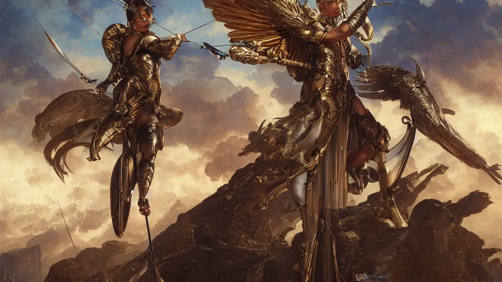 a male valkyrie knight wearing golden armor and a | Stable Diffusion