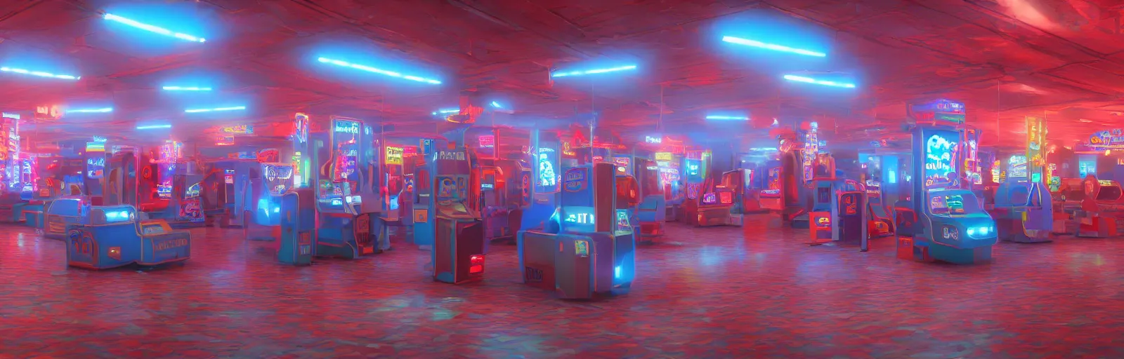 cinematic view of a retro scifi arcade, futuristic, | Stable Diffusion