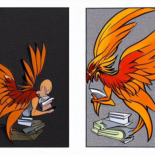 A webcomic illustration of a phoenix reading a book | Stable Diffusion ...
