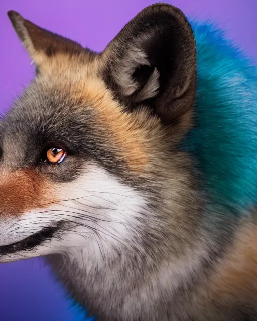 black pink green blue fox, portrait, blue background, | Stable ...
