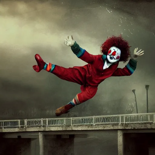 clown falling from a bridge, concept art, artstation, | Stable ...
