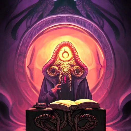 cthulu's grimoire on podium with a horror preacher | Stable Diffusion ...