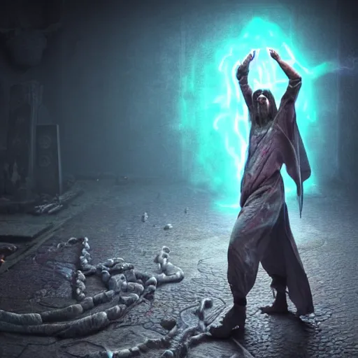 A necromancer pulsing with necrotic energy, art by | Stable Diffusion ...