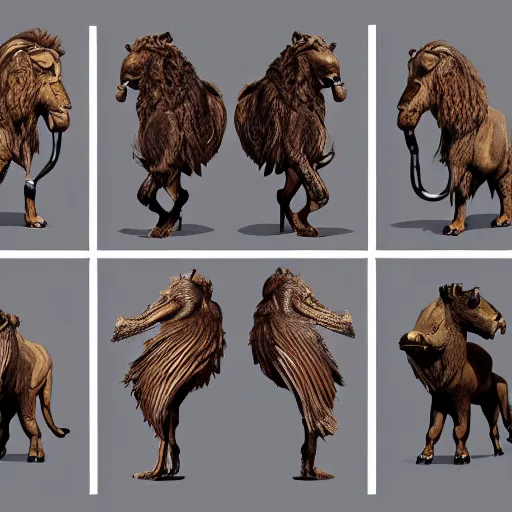 a mythical being with four faces: that of a lion, an | Stable Diffusion