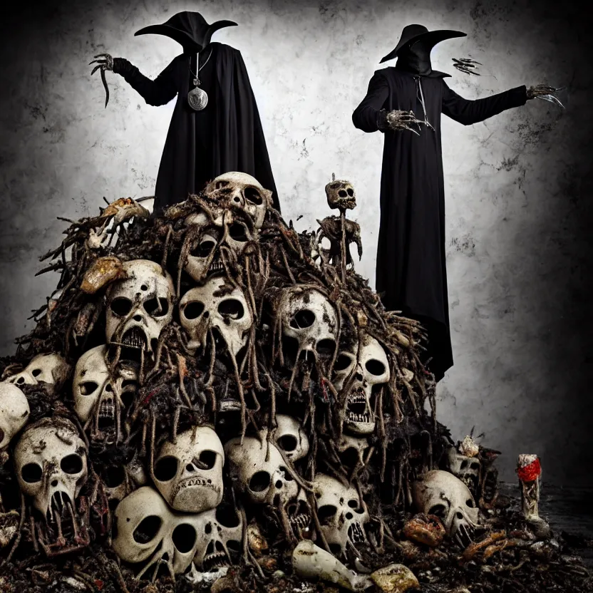 plague doctor standing over a pile of decomposing | Stable Diffusion ...