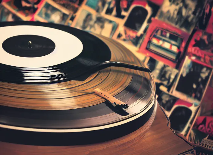 photography of a Cat sitting on a record player. in a | Stable Diffusion