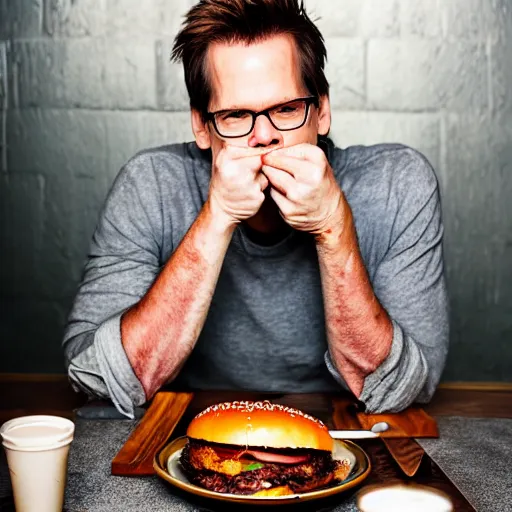 kevin bacon profile portrait eating massive bacon | Stable Diffusion