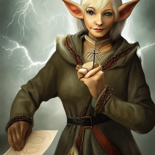 An old female elf holding a scroll, storm background, | Stable ...
