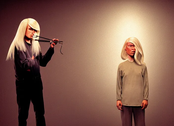 waifish androgynous person with mid length blond hair | Stable Diffusion