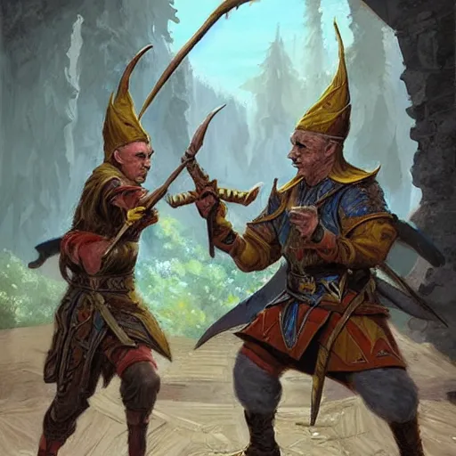 DnD elves in gladitorial duel. Concept art by james | Stable Diffusion ...