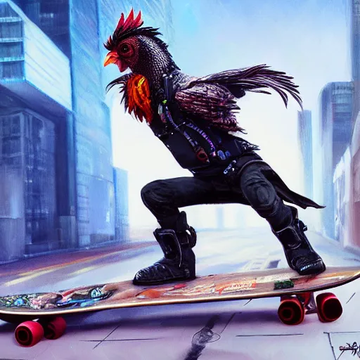 cyberpunk metal chicken riding a skateboard, trending | Stable ...