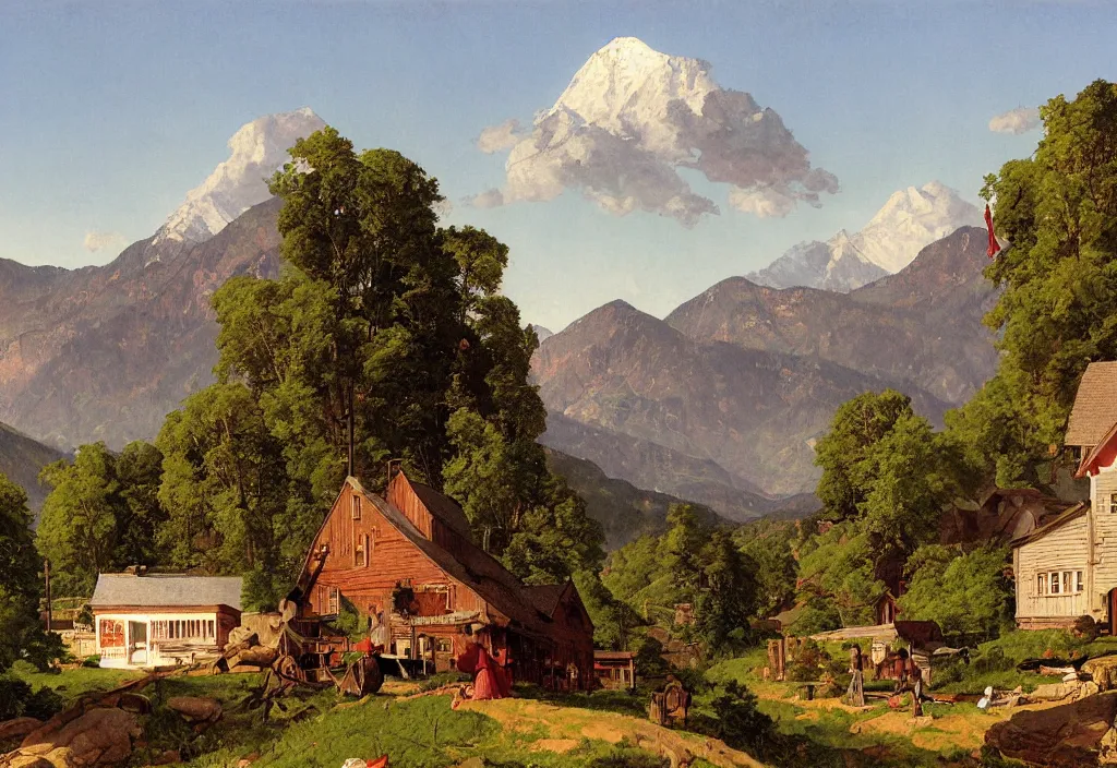 painting of a rural town with mountains in the | Stable Diffusion | OpenArt