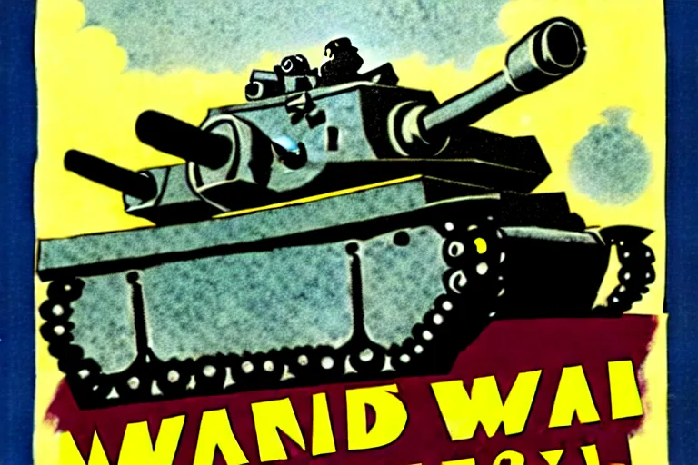 1940s, war, anime, poster, smiling tanks | Stable Diffusion