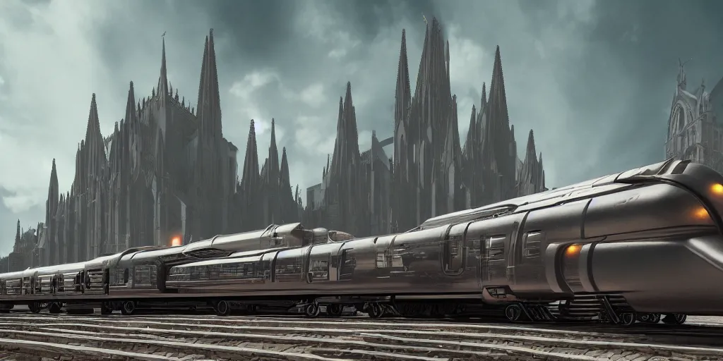 hybrid of streamline steel retro train and cathedral | Stable Diffusion
