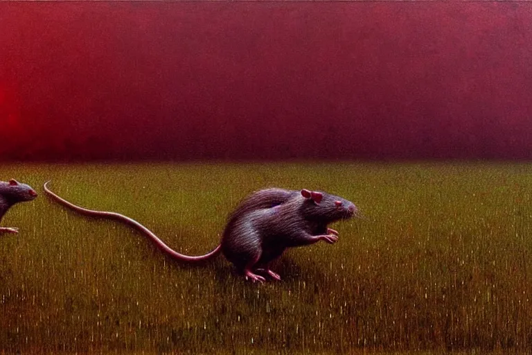 a family of rats scurrying across a drenched field in | Stable ...