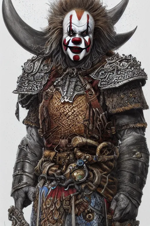 full body concept art of It Clown wearing viking armor | Stable ...