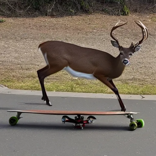 a deer doing a kickflip on a skateboard | Stable Diffusion