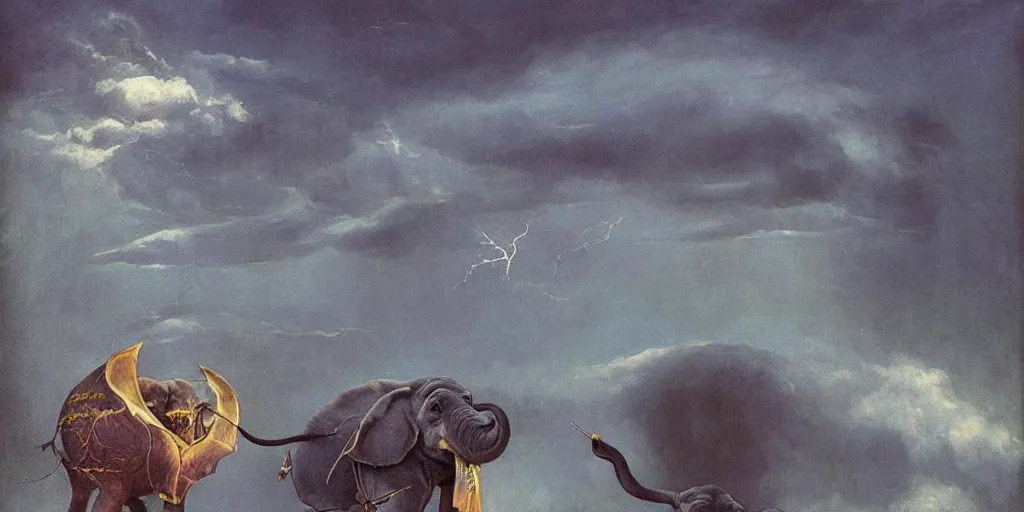 a single purple elephant flying in the air like dumbo | Stable ...