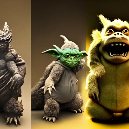 godzilla yoda donkey kong pikachu yeti chicken, highly | Stable ...