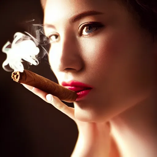 the most beautiful woman in the world smoking a cigar. | Stable Diffusion